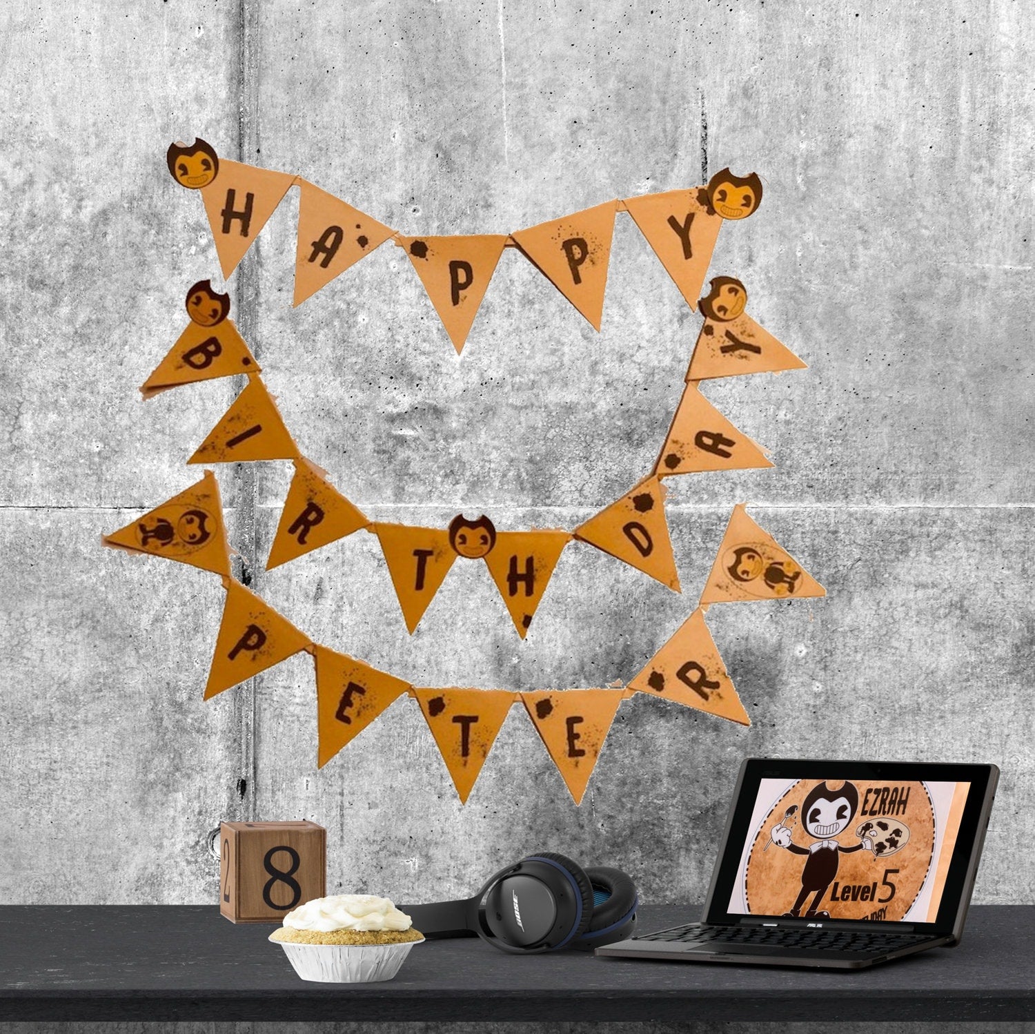 Bendy Inspired Happy Birthday Banner, Happy Birthday Sign, Customized ...